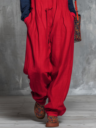 Color-blocked Cotton Linen Top & Overalls Set | western wear | Oyrosy ...