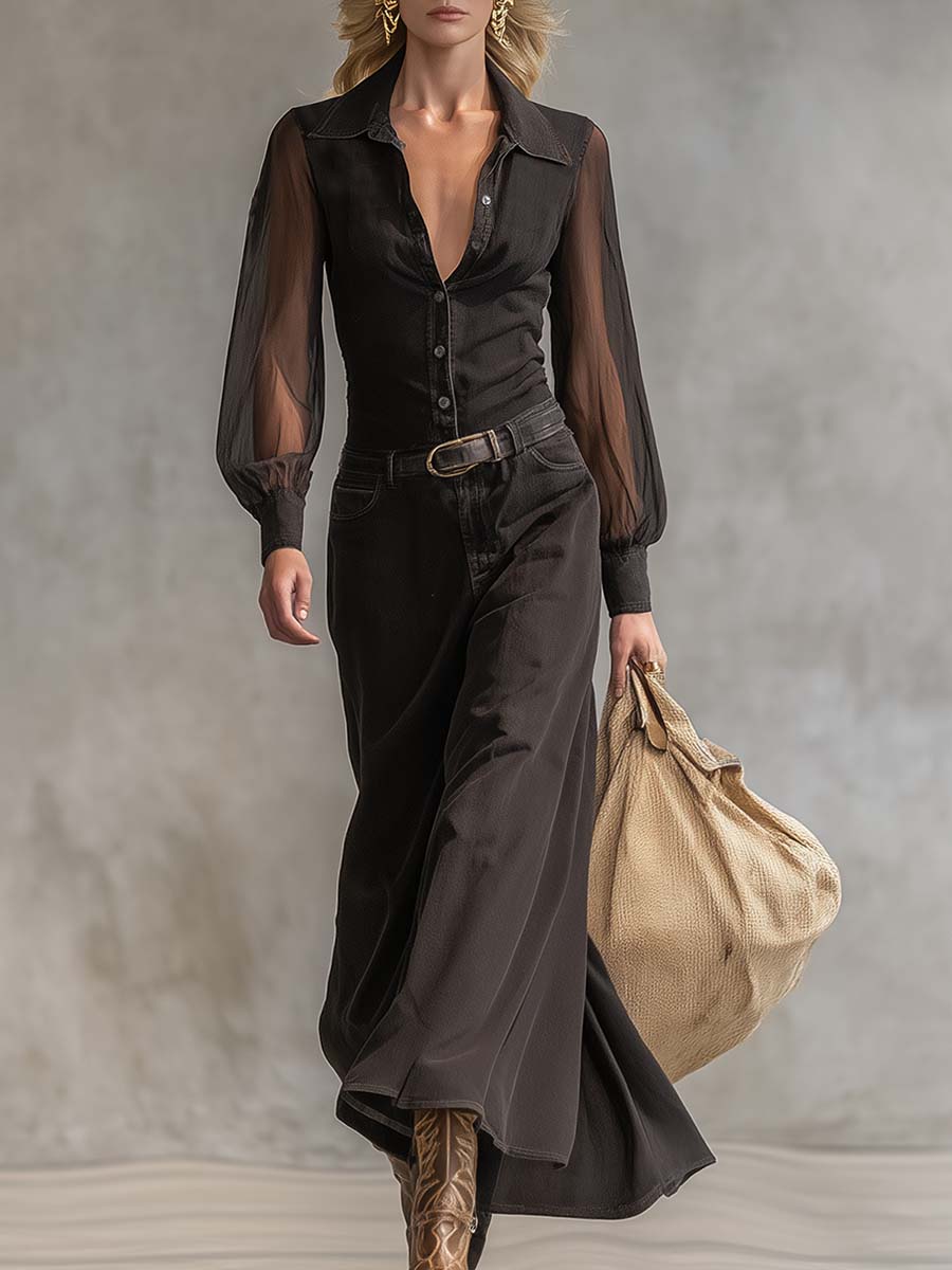 Maxi Dress | Oyrosy Black Denim Transparent Maxi Dress – OYROSY
