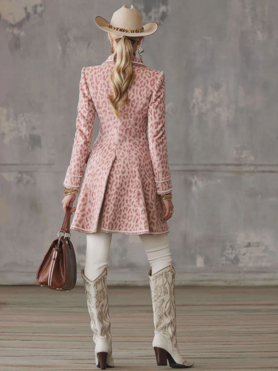 Lapel Single-breasted Pink Leopard Coat | western wear | Oyrosy – OYROSY