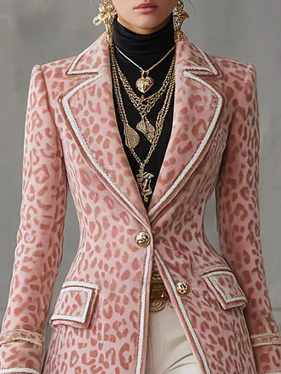 Lapel Single-breasted Pink Leopard Coat | western wear | Oyrosy – OYROSY