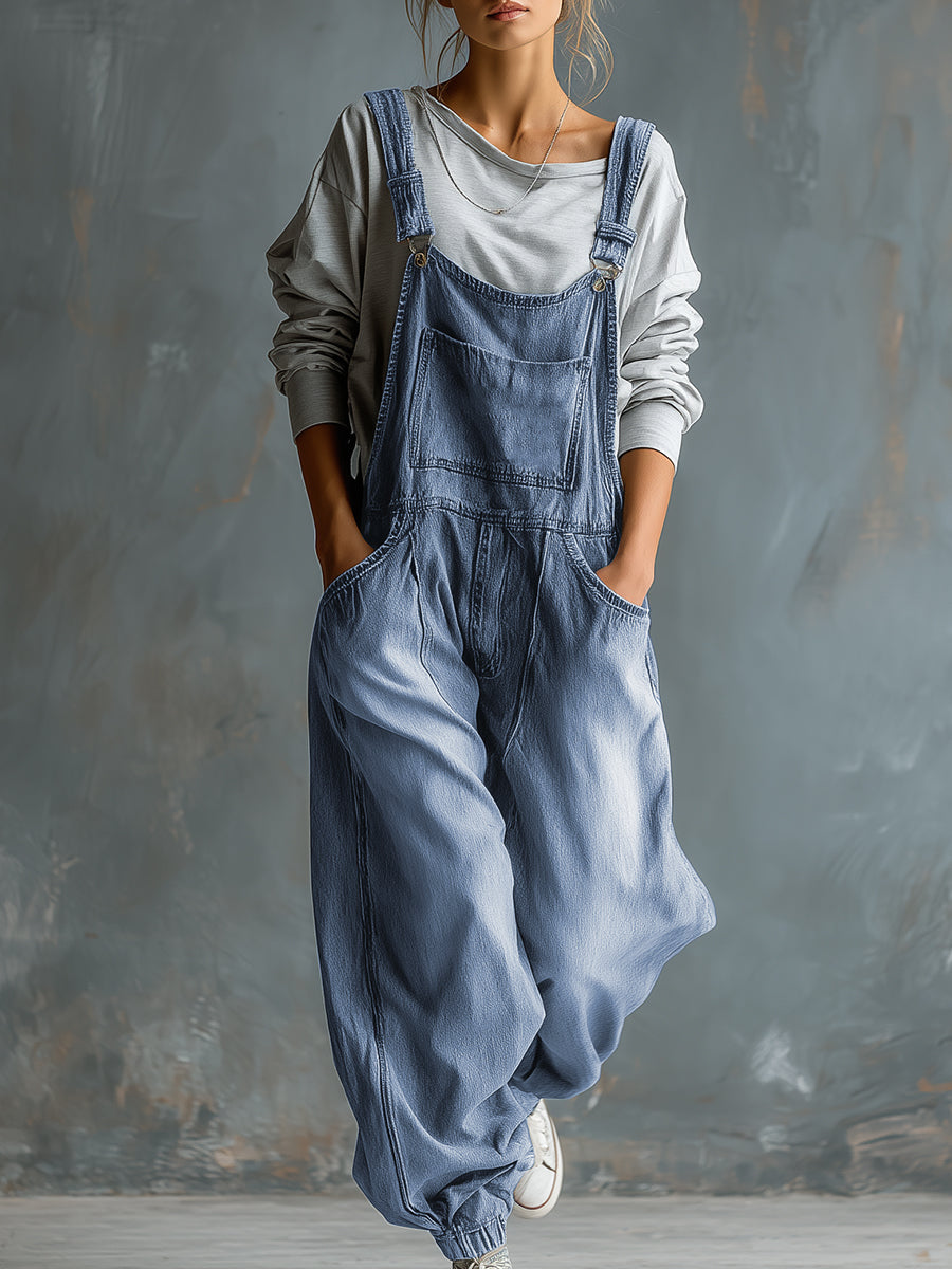 Casual Retro Washed Denim Blue Pocket Overalls | western wear | Oyrosy ...