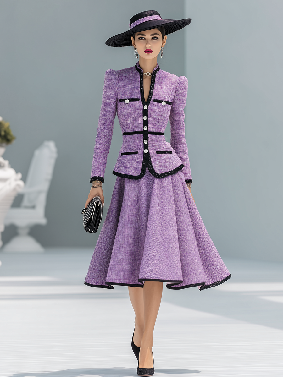 Elegant Contrasting Color Tweed Set | high end resort wear | Oyrosy ...