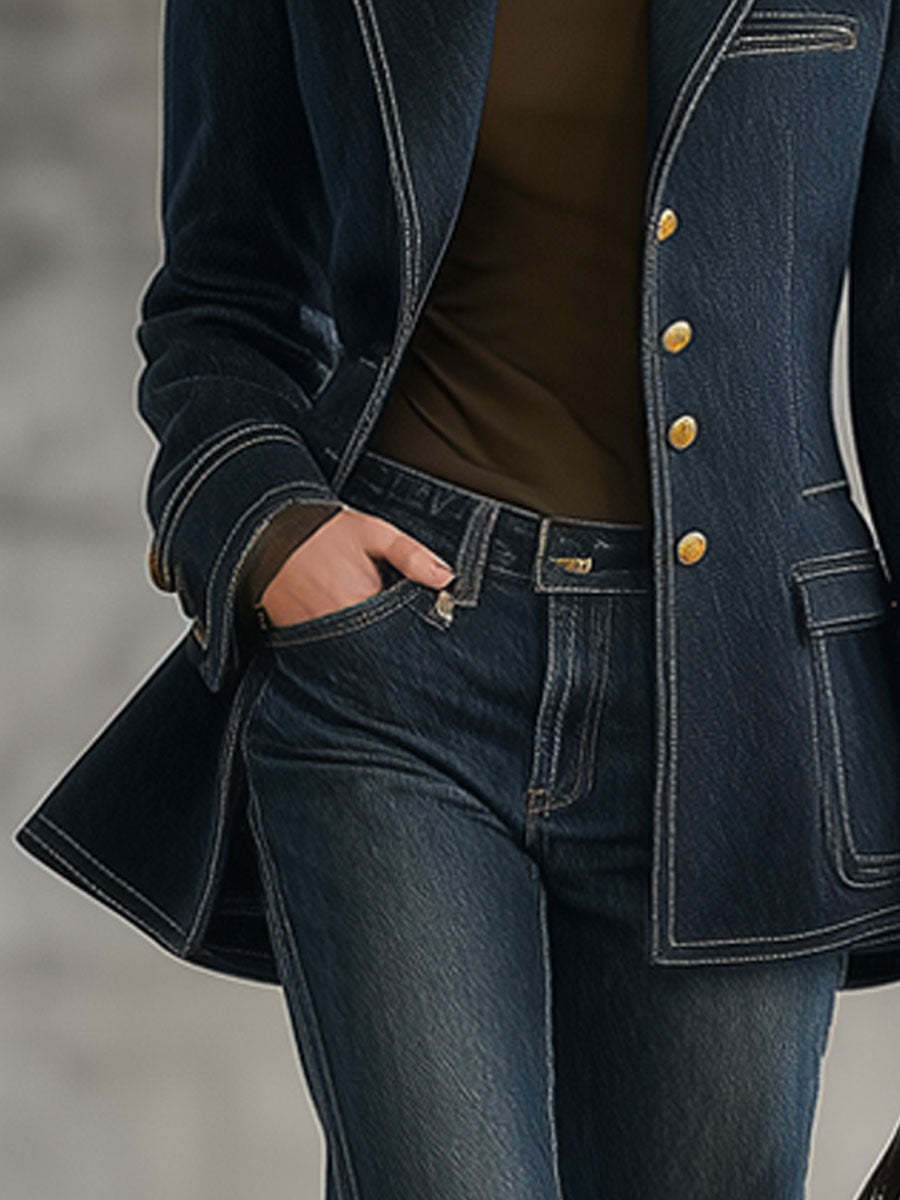 Fashion Retro Topstitched Navy Denim Jacket | western wear | Oyrosy ...