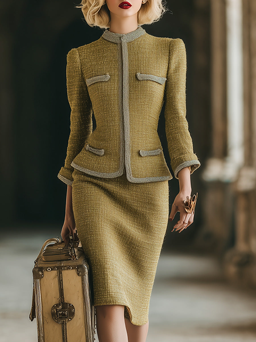 Exquisite Vintage Light Gold Tweed Jacket And Skirt Set – OYROSY