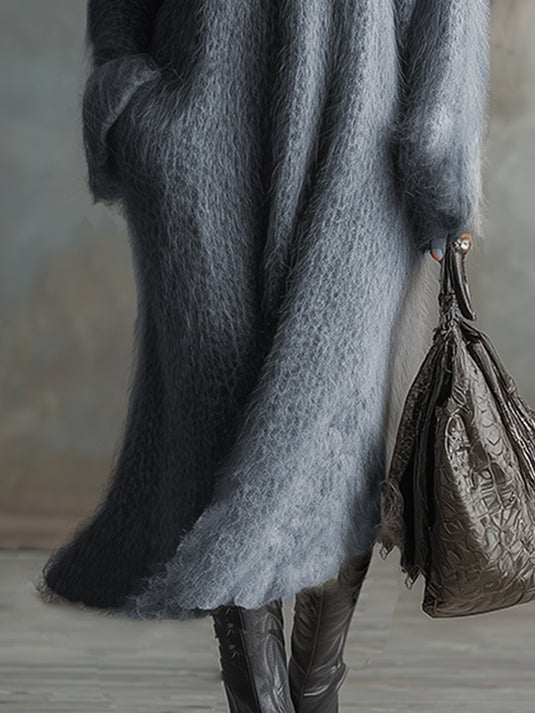 Comfortable Lazy V-neck Gray Imitation Rabbit Fur Knitted Long-sleeved ...