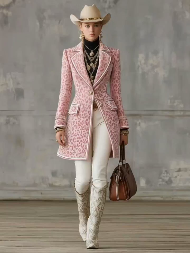 Lapel Single-breasted Pink Leopard Coat | western wear | Oyrosy – OYROSY